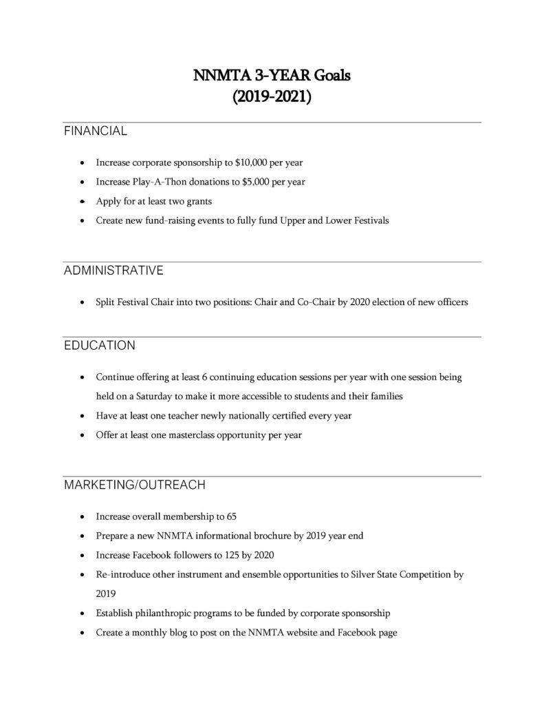 Three-Year Goals - Northern Nevada Music Teachers Association